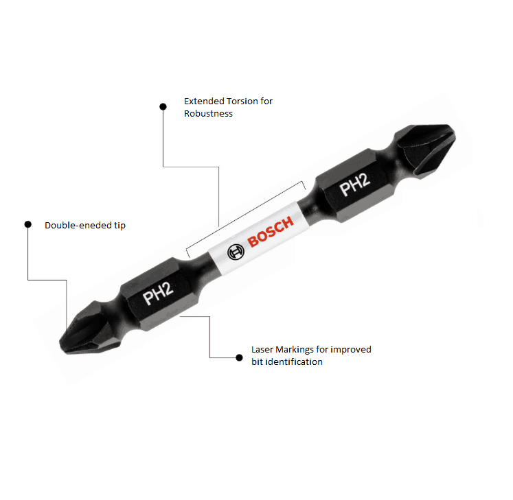 BOSCH Black Oxide Double-ended Screwdriver Bit PH2 x 65mm - Tisara Power Mart