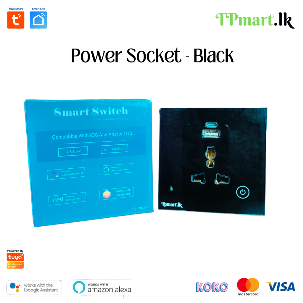 TPMart.lk Smart Touch Wifi Power Socket - Black - Tisara Power Mart