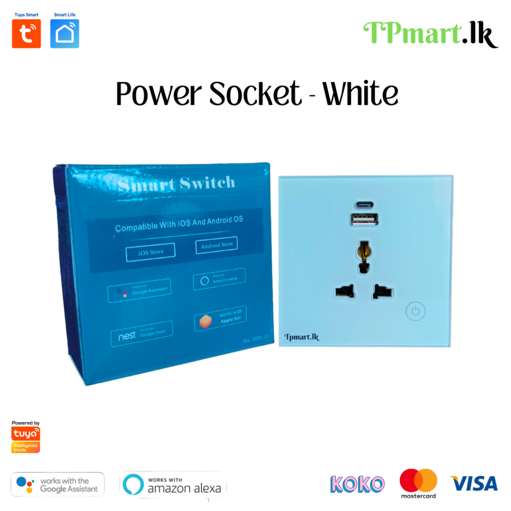 TPMart.lk Smart Touch Wifi Power Socket - White - Tisara Power Mart