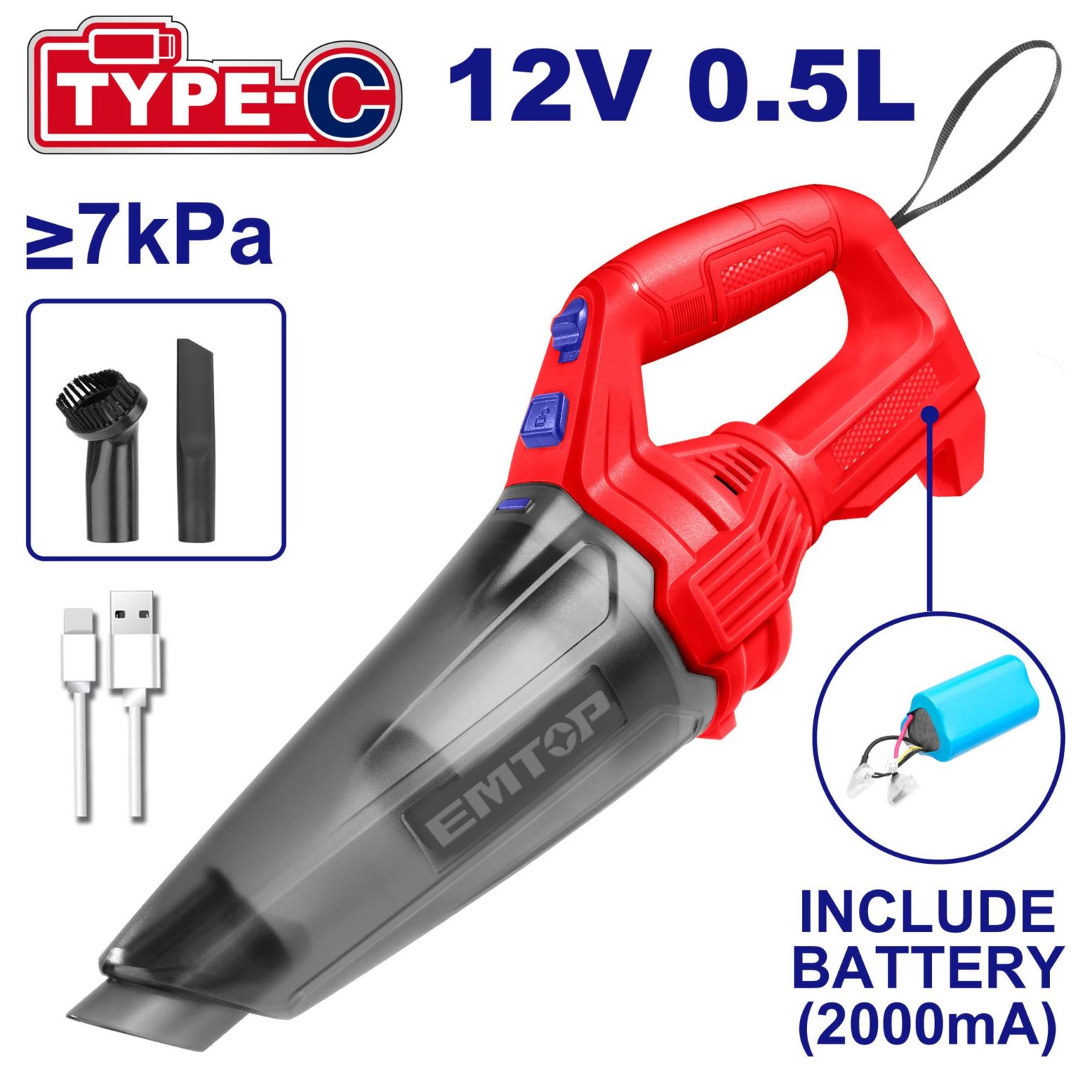 EMTOP Cordless Vacuum Cleaner 12V - Tisara Power Mart